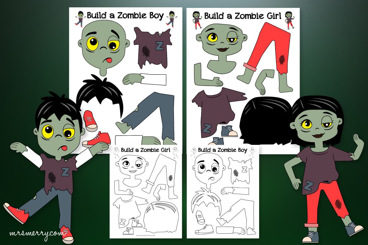 Zombie Crafts Zombie Boy Girl Free Printables Mrs Merry