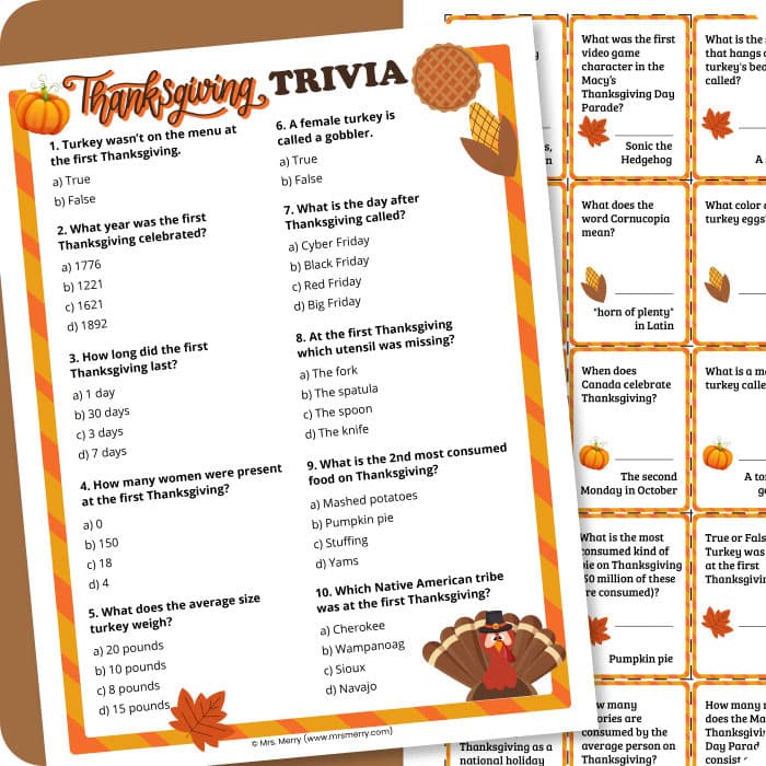 60 Thanksgiving Trivia Questions And Answers Printable Mrs Merry